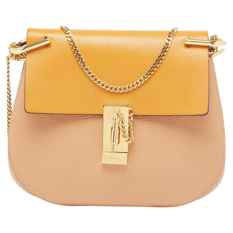 Chloe Beige/Mustard Leather Medium Drew Handbag For Sale at 1stDibs