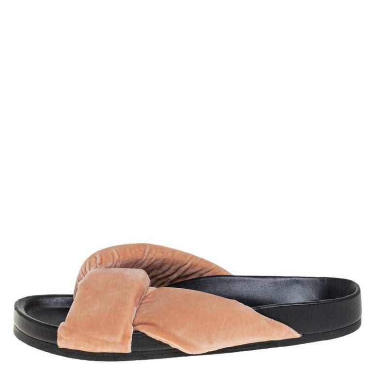 Chloe Beige Velvet Nolan Flat Slide Sandals Size 39 at 1stDibs