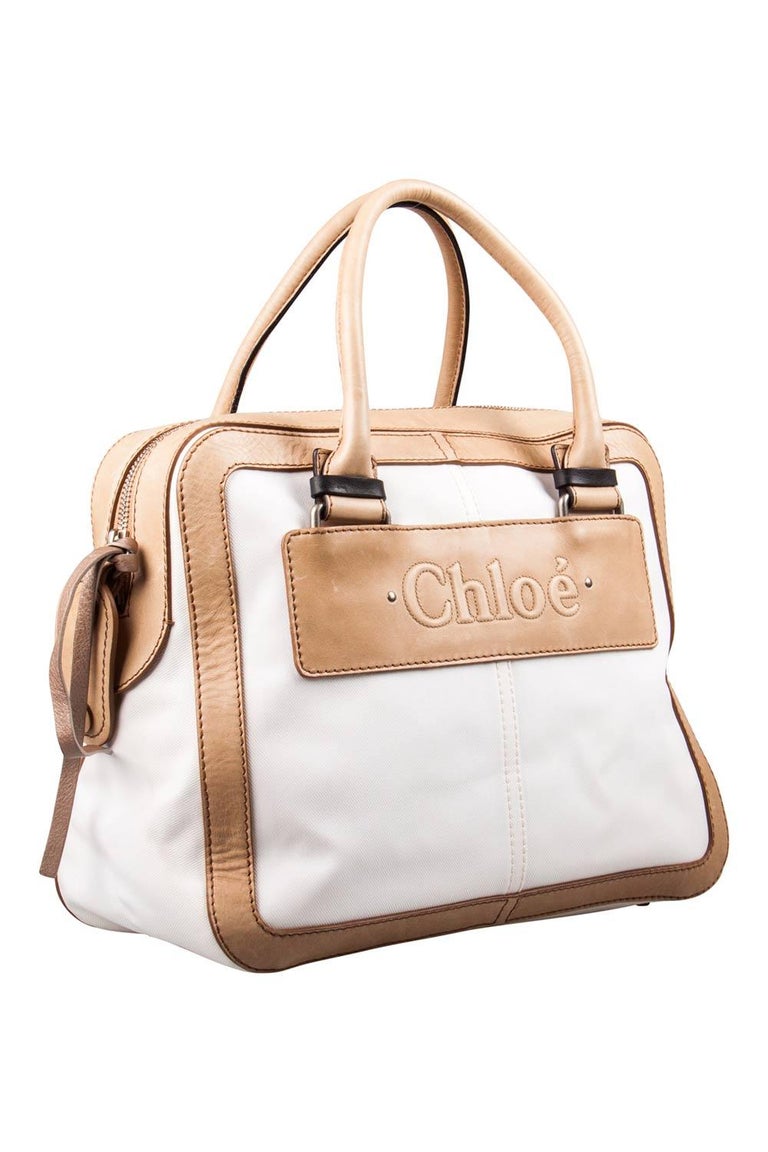 Chloe Beige/White Canvas and Leather Satchel For Sale at 1stDibs