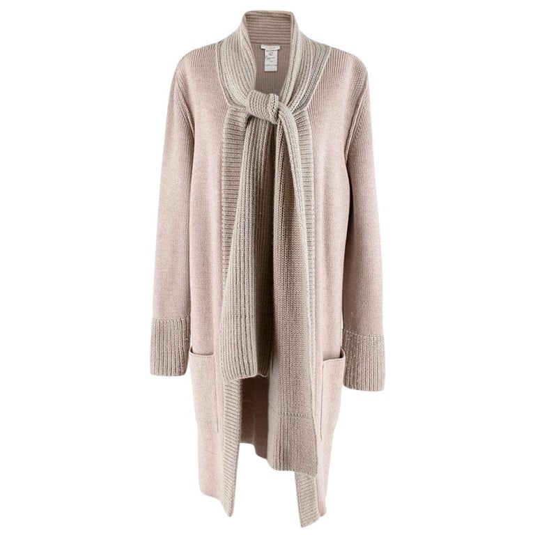 Chloe Beige Wool Knit Longline Cardigan - Size L For Sale at 1stDibs