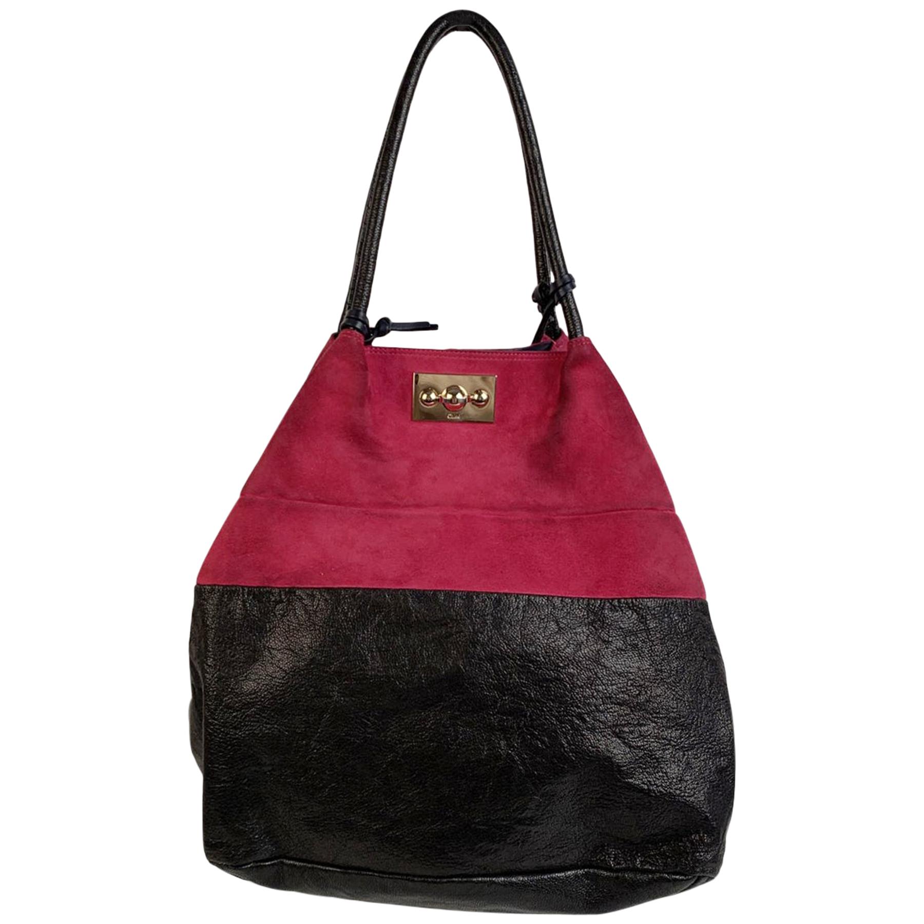 Chloe Bicolor Color Block Suede and Leather Large Tote Bag For Sale at ...
