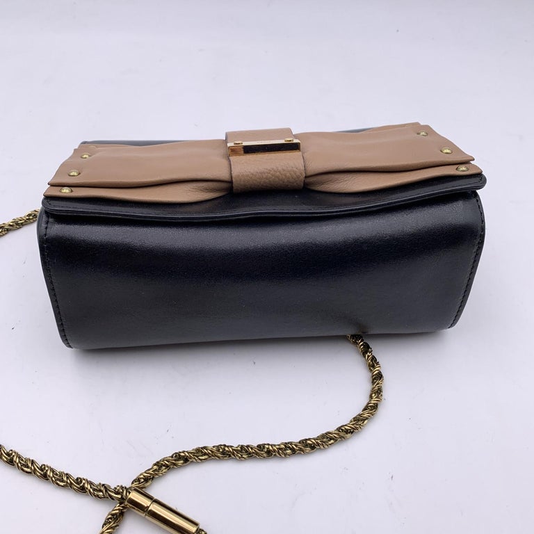 Chloe Black and Beige Leather Small June Bow Messenger Bag For Sale at ...