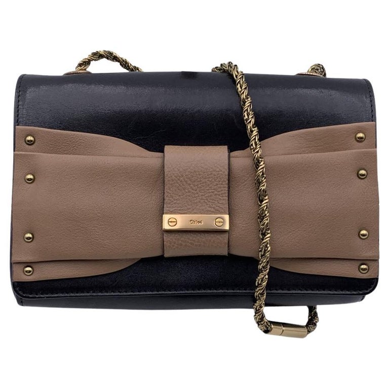 Chloe Black and Beige Leather Small June Bow Messenger Bag For Sale at ...