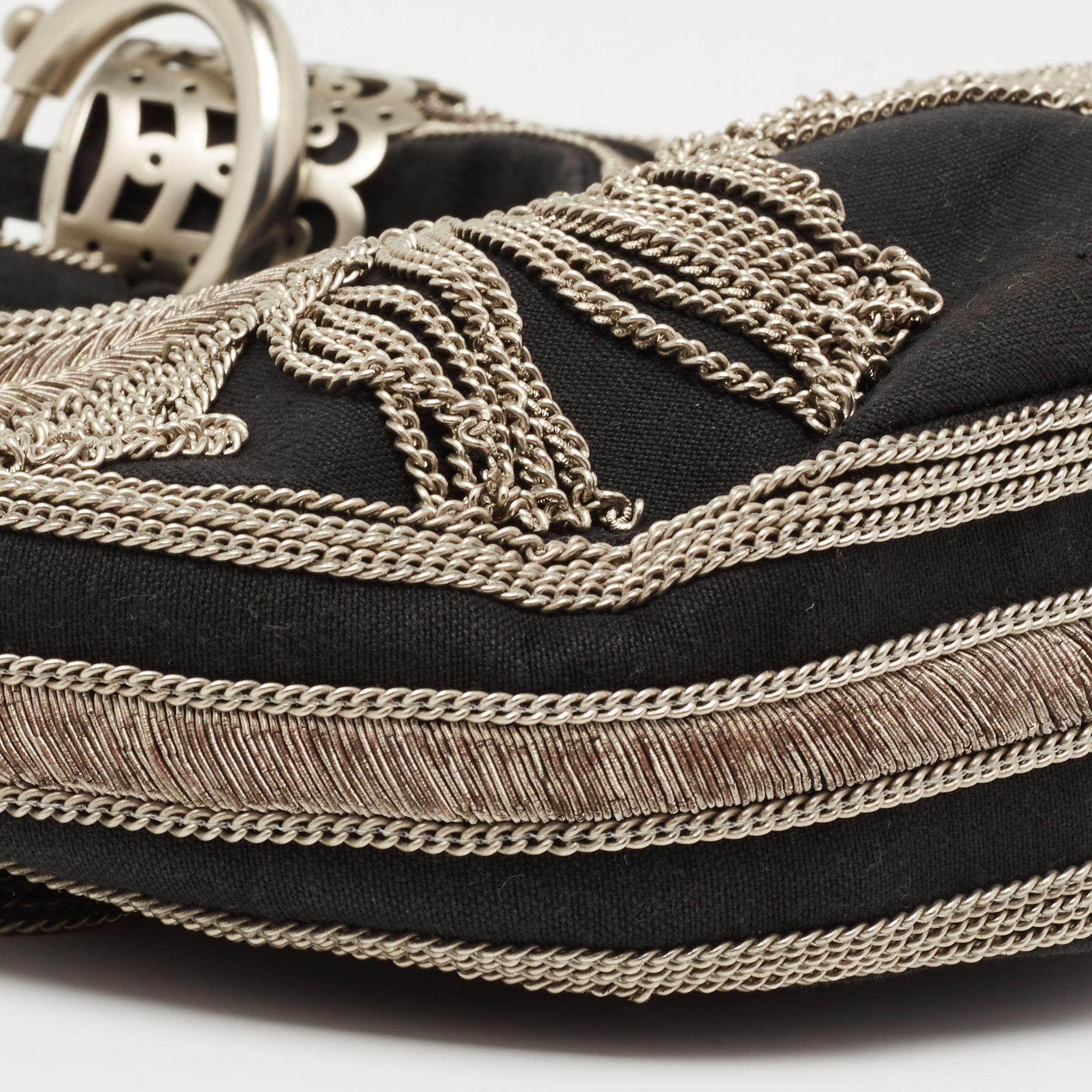 Chloe Black Canvas Chain Embellished Crescent Baguette For Sale at ...
