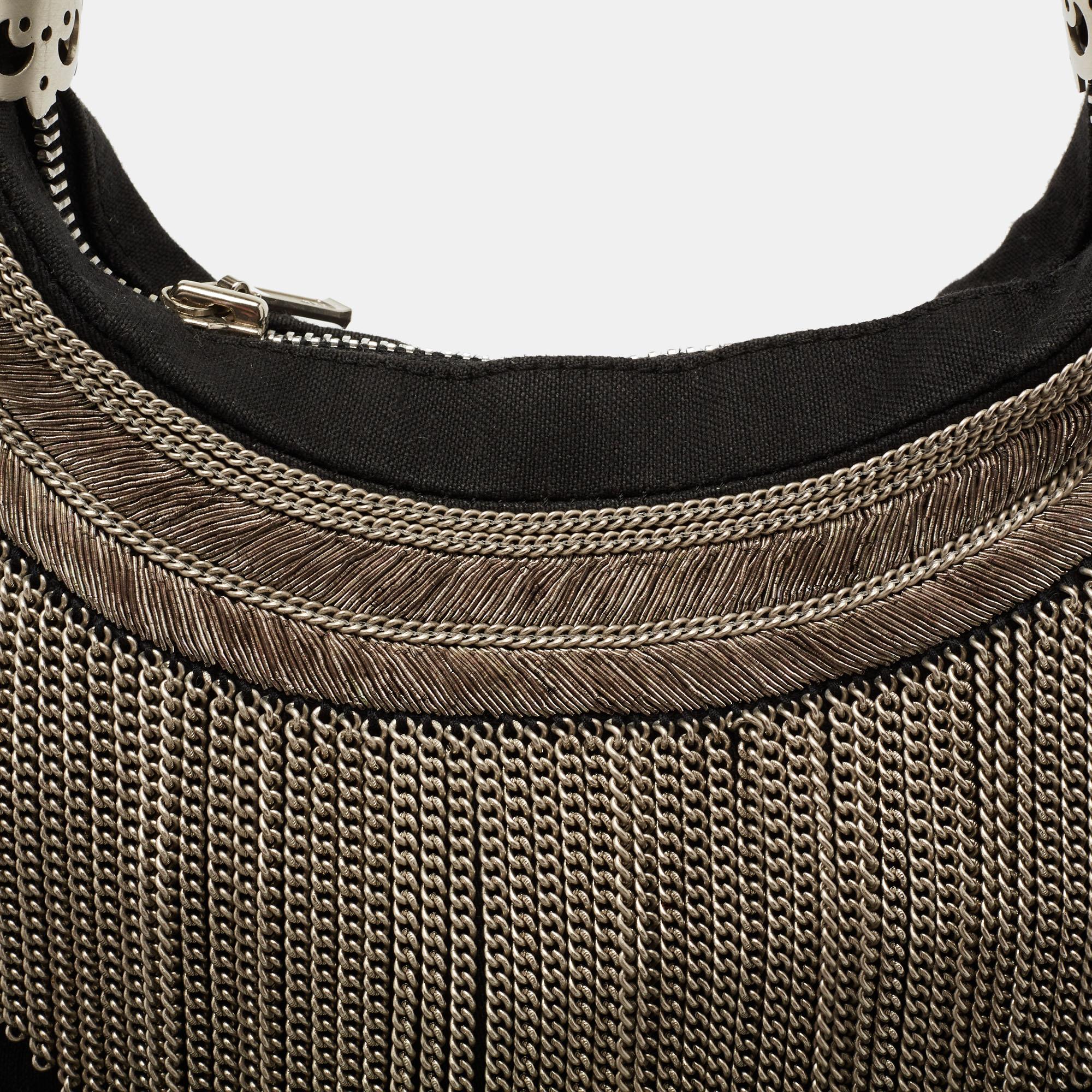 Chloe Black Canvas Chain Embellished Crescent Baguette For Sale at ...