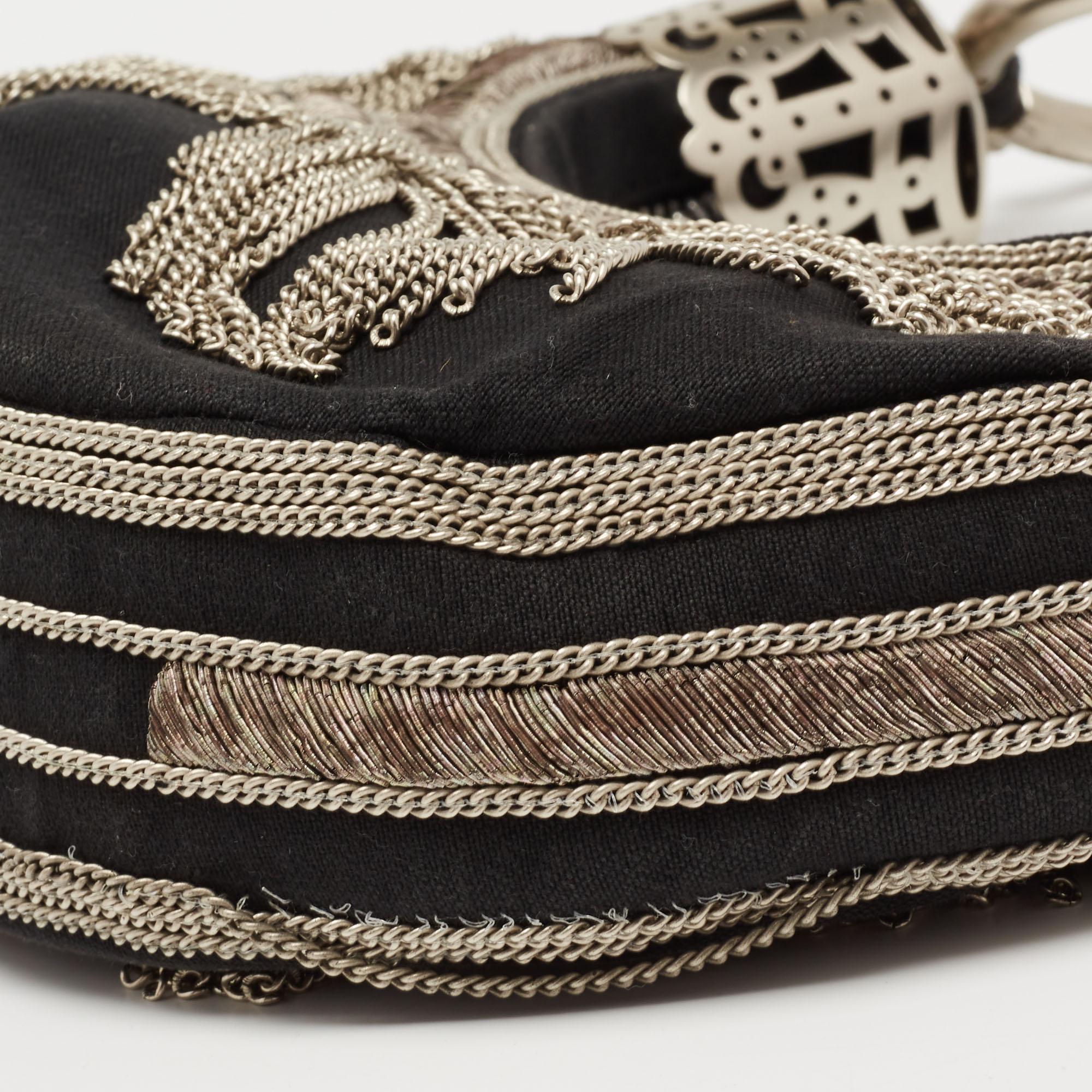 Chloe Black Canvas Chain Embellished Crescent Baguette For Sale at ...