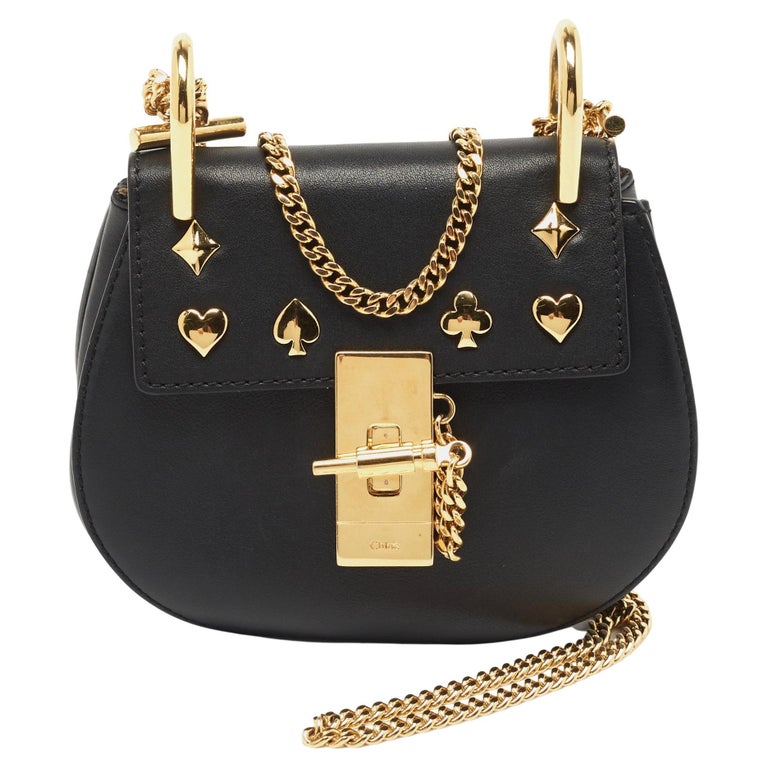 Chloe Black Leather Mini Drew Embellished Crossbody Bag For Sale at 1stDibs