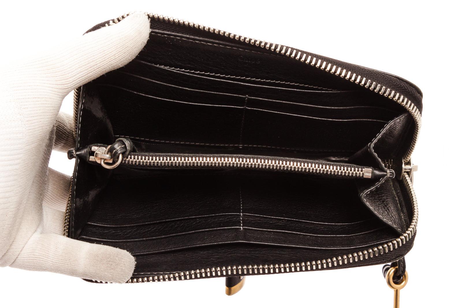 Chloe Black Leather Paddington Zip Around Wallet with gold-tone ...