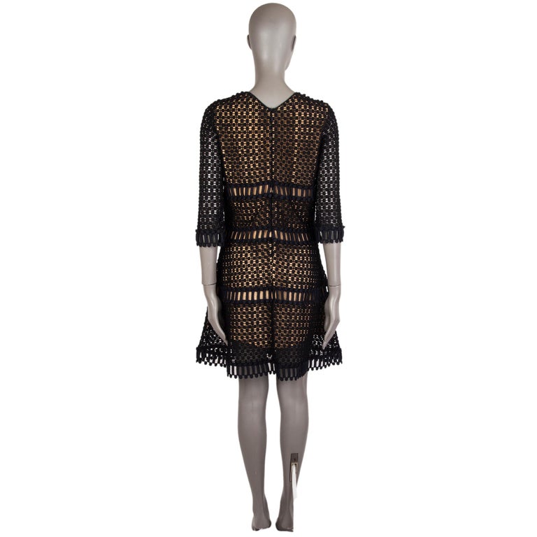 CHLOE black and nude wool blend CROCHET 3/4 SLEEVE Dress 38 S For Sale ...