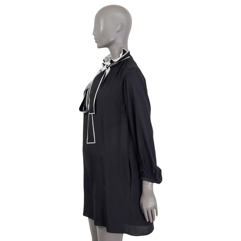 Chloe Black Silk Blend Pussy Bow Ruffled Neck Dress 34 Xxs For Sale At