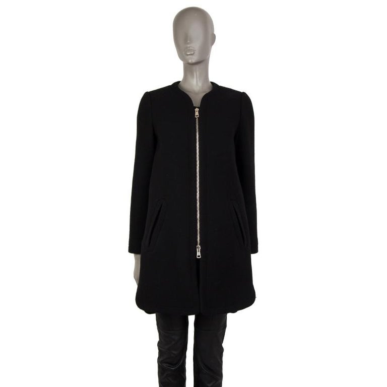 CHLOE black wool FUR COLLAR Coat Jacket 36 XS For Sale at 1stDibs
