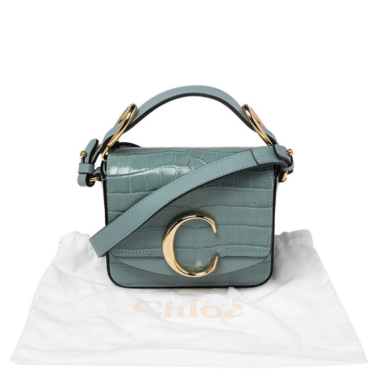 Chloe Blue Croc Embossed Leather Mini C Top Handle Bag at 1stDibs