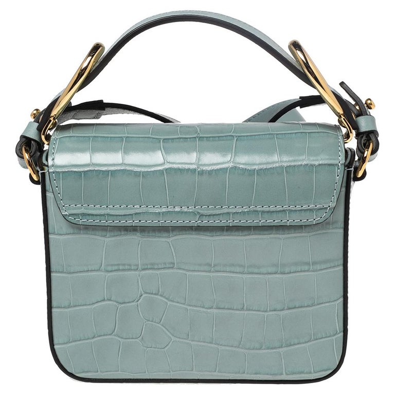 Chloe Blue Croc Embossed Leather Mini C Top Handle Bag at 1stDibs
