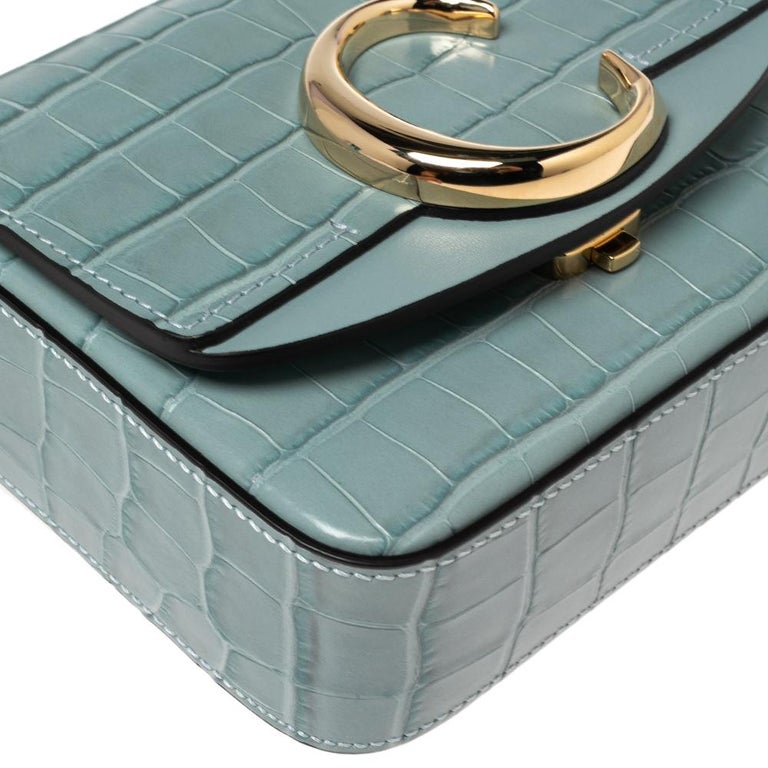 Chloe Blue Croc Embossed Leather Mini C Top Handle Bag at 1stDibs
