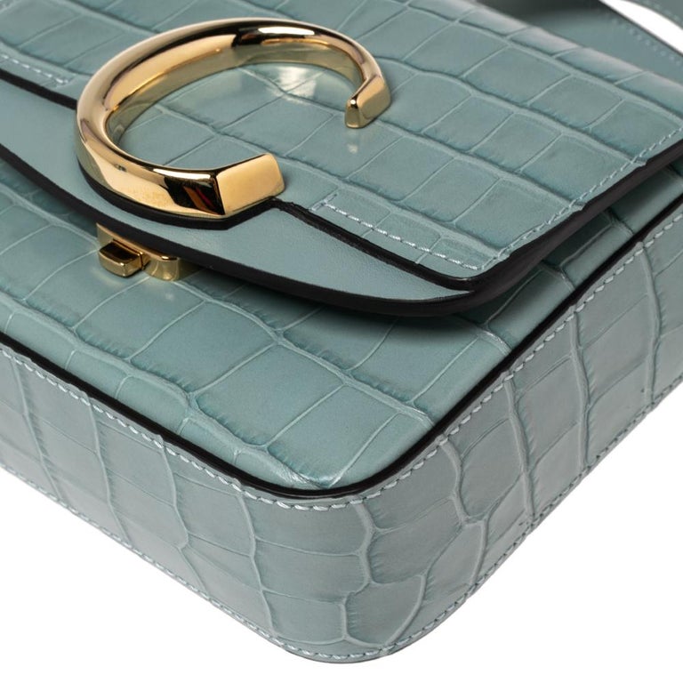 Chloe Blue Croc Embossed Leather Mini C Top Handle Bag at 1stDibs