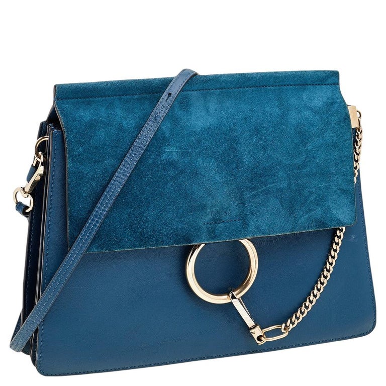 Chloe Blue Leather And Suede Medium Faye Shoulder Bag at 1stDibs