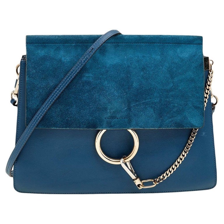 Chloe Blue Leather And Suede Medium Faye Shoulder Bag For Sale at 1stDibs