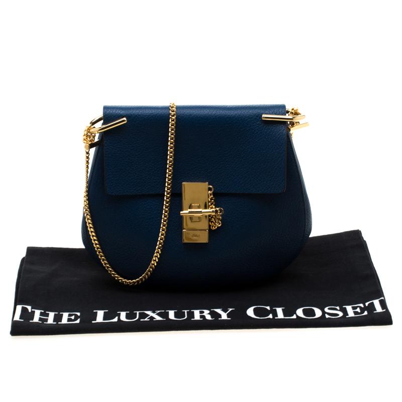 Chloe Blue Leather Medium Drew Shoulder Bag For Sale at 1stDibs