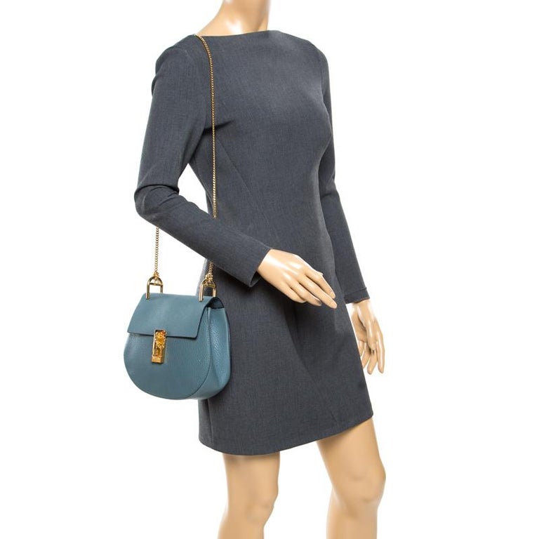 Chloe Blue Leather Medium Drew Shoulder Bag For Sale at 1stDibs