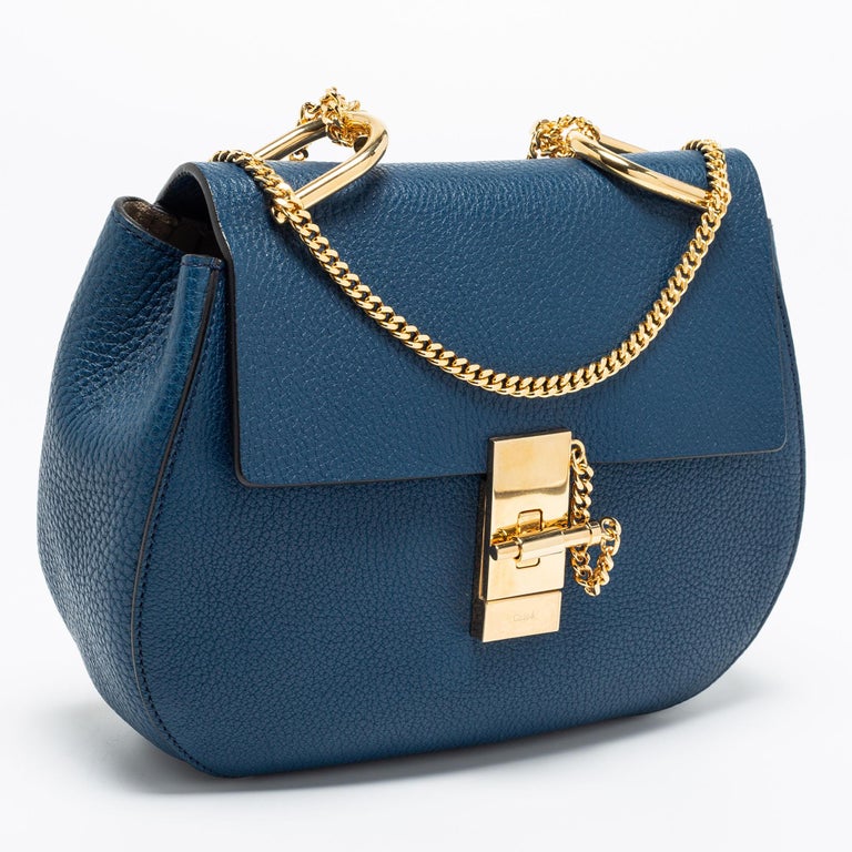 Chloe Blue Leather Medium Drew Shoulder Bag For Sale at 1stDibs