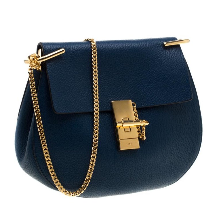 Chloe Blue Leather Medium Drew Shoulder Bag For Sale at 1stDibs