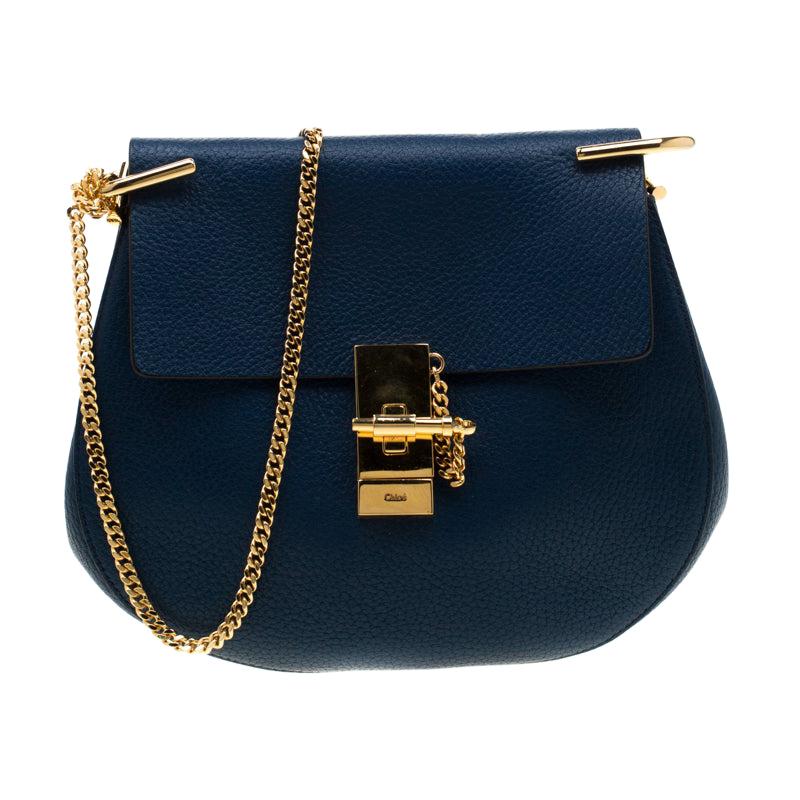 Chloe Blue Leather Medium Drew Shoulder Bag For Sale at 1stDibs