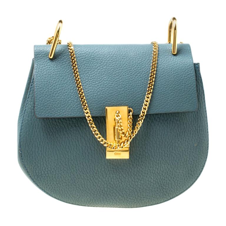 Chloe Blue Leather Medium Drew Shoulder Bag For Sale at 1stDibs