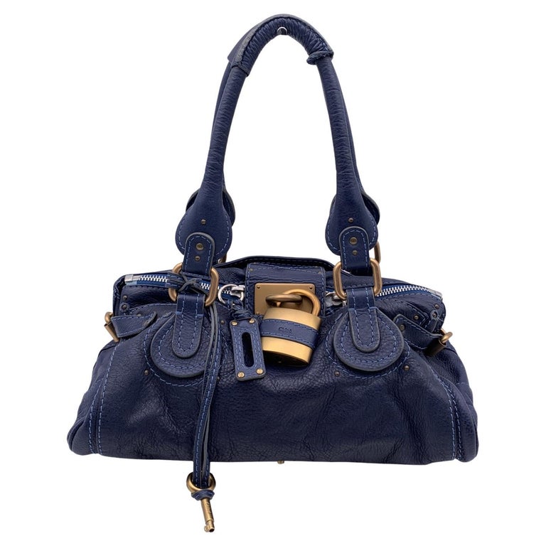 Chloe Blue Leather Paddington Bag Tote Satchel Handbag For Sale at 1stDibs