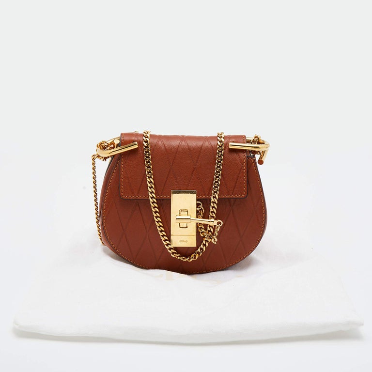 Chloe Brown Diamond Embossed Leather Nano Drew Crossbody Bag For Sale ...