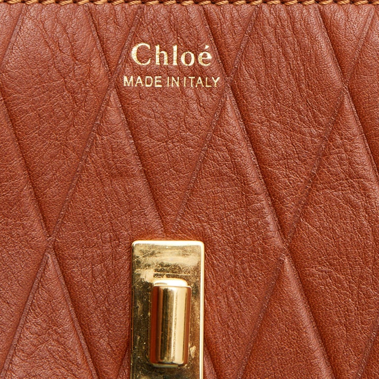 Chloe Brown Diamond Embossed Leather Nano Drew Crossbody Bag For Sale ...