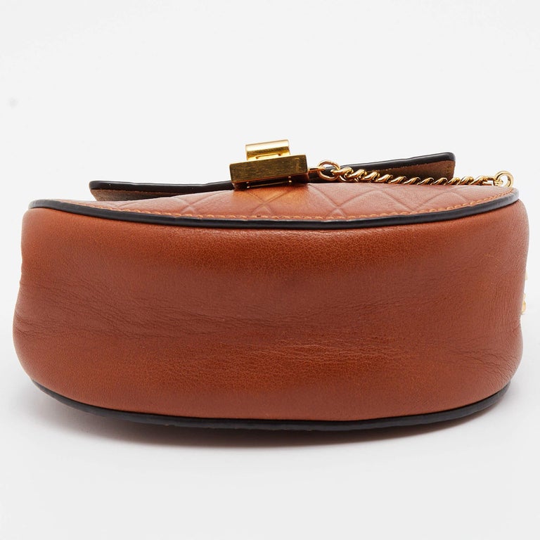Chloe Brown Diamond Embossed Leather Nano Drew Crossbody Bag For Sale ...