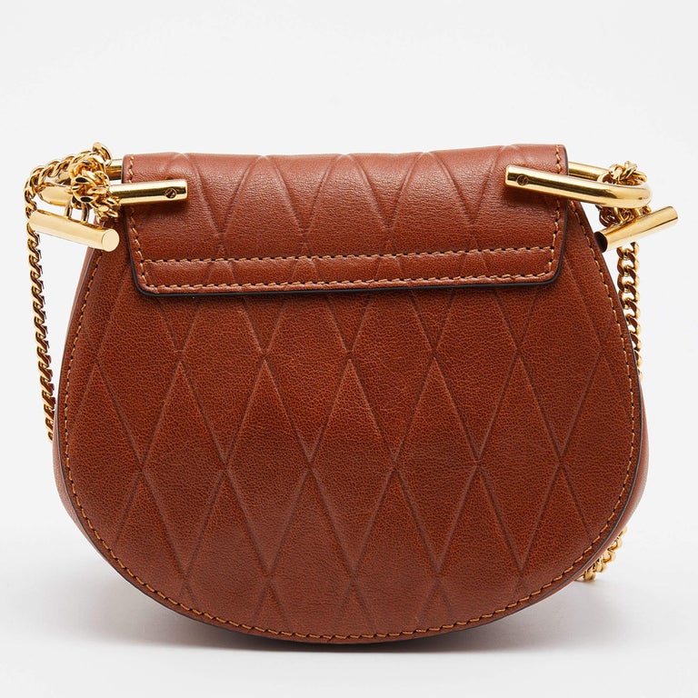 Chloe Brown Diamond Embossed Leather Nano Drew Crossbody Bag For Sale ...
