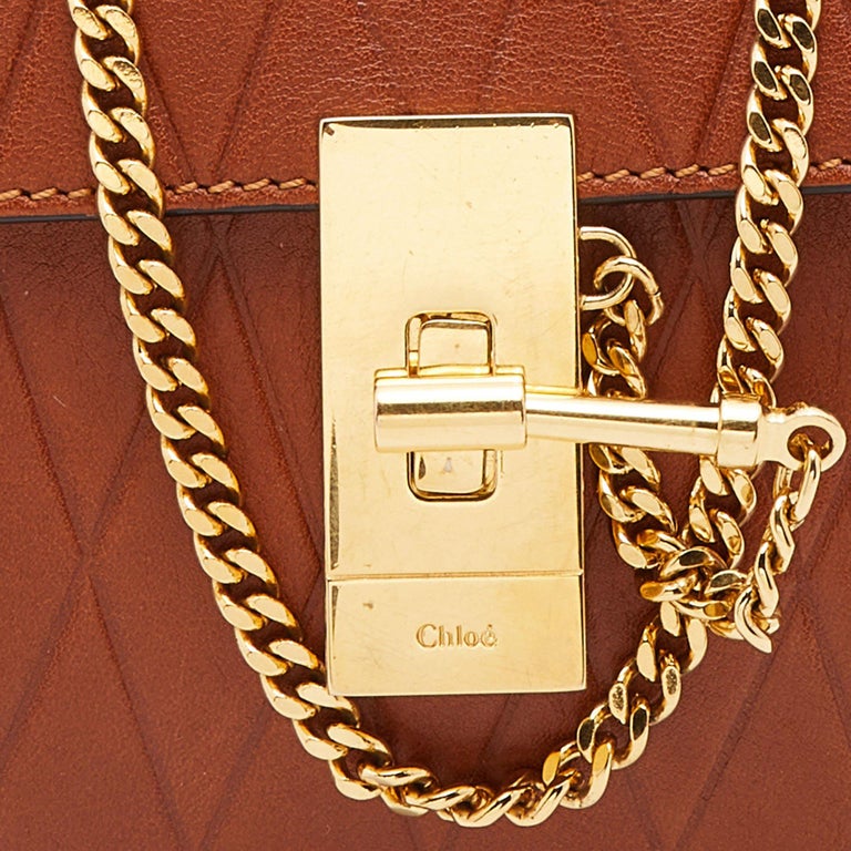 Chloe Brown Diamond Embossed Leather Nano Drew Crossbody Bag For Sale ...