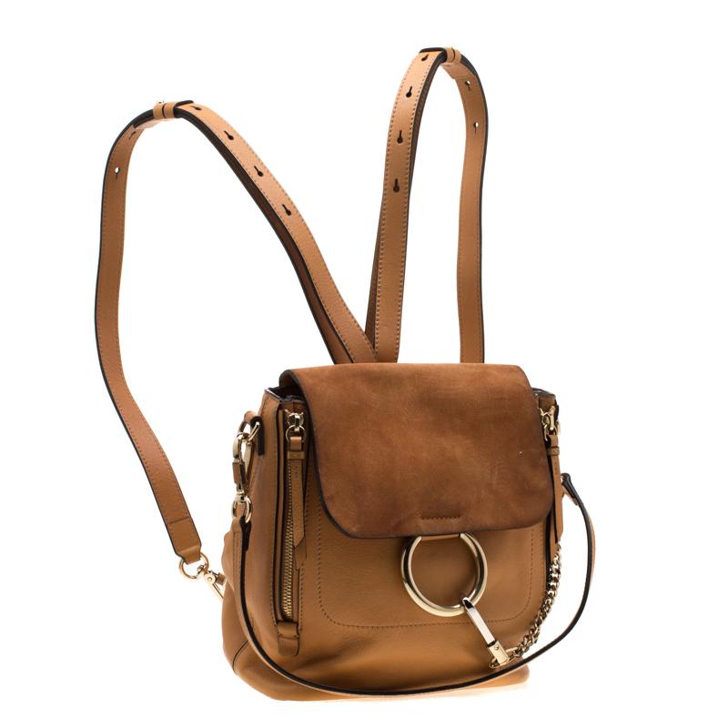 Chloe Brown Leather and Suede Small Faye Day Backpack For Sale at 1stDibs