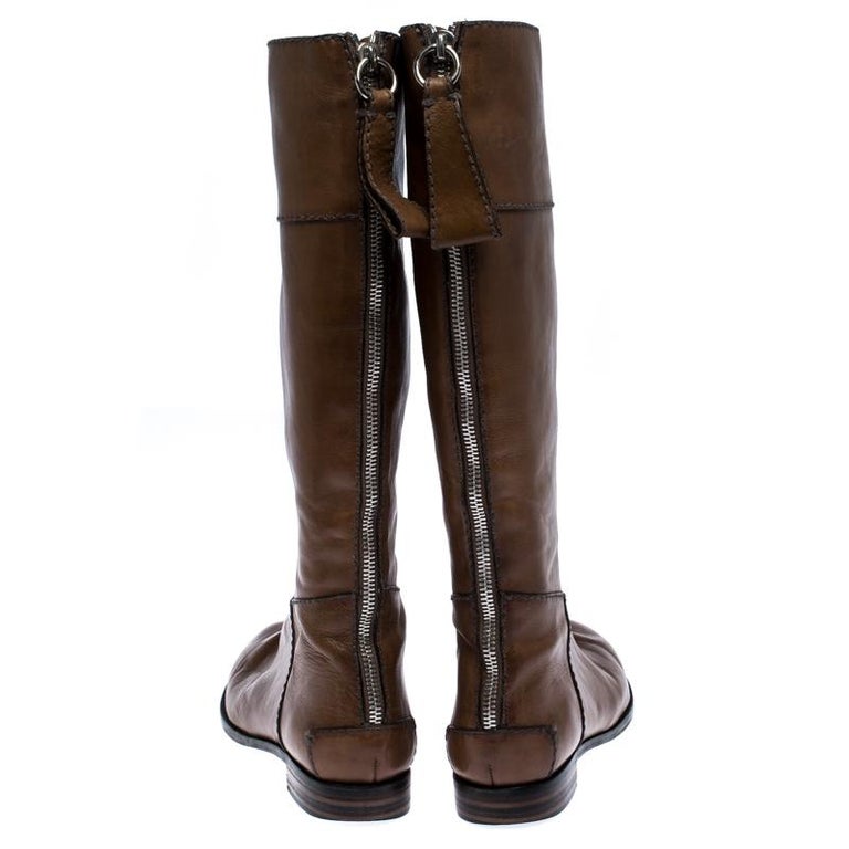 Chloe Brown Leather Knee Length Flat Boots Size 42 at 1stDibs | brown ...