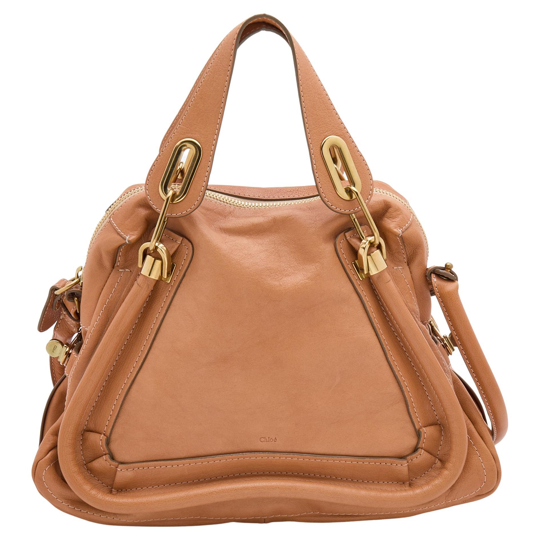 Chloe Brown Leather Medium Paraty Satchel For Sale at 1stDibs