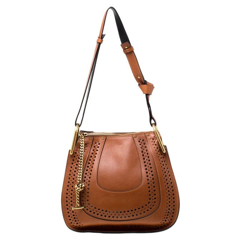 Chloe Brown Perforated Leather Hayley Shoulder Bag For Sale at 1stDibs