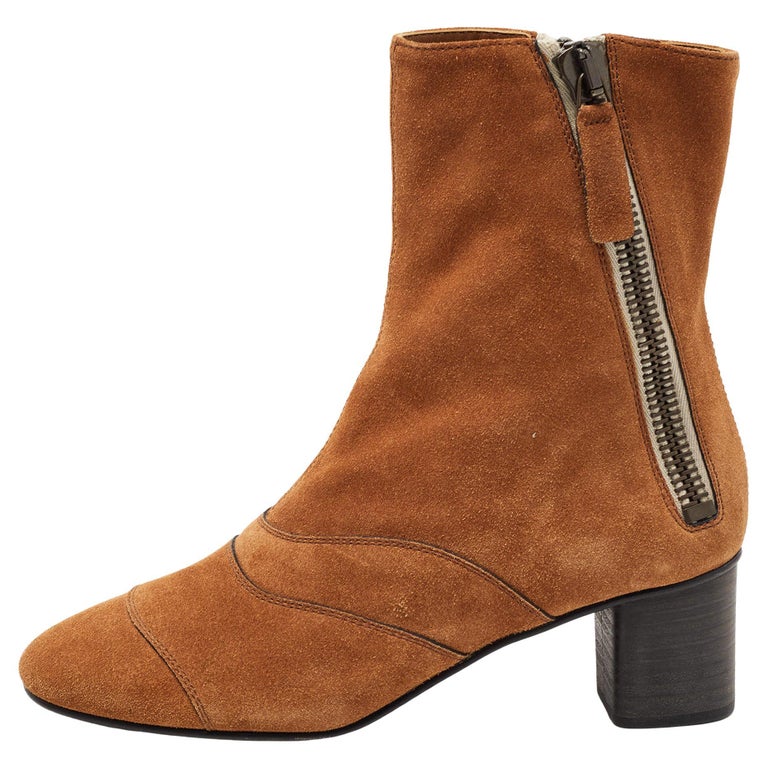 Chloe Brown Suede Zip Ankle Boots Size 37.5 For Sale at 1stDibs