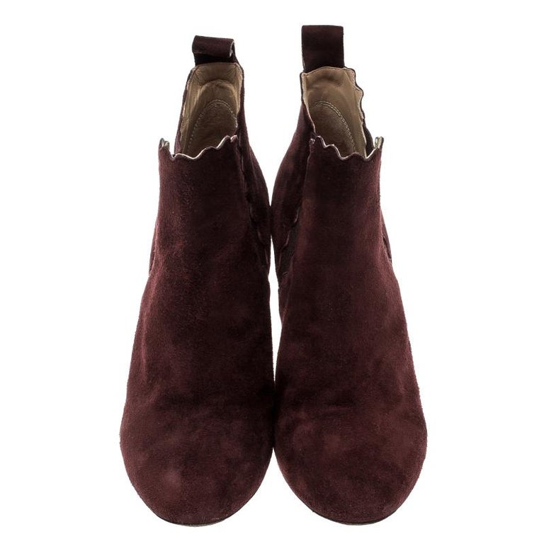 Chloe Burgundy Suede Lauren Block Heel Ankle Boots Size 38 at 1stDibs ...