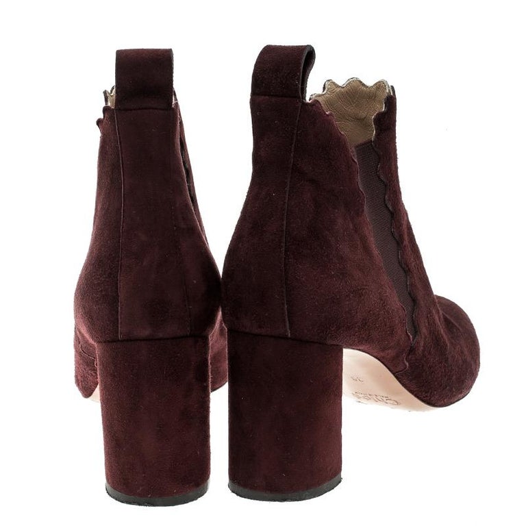 Chloe Burgundy Suede Lauren Block Heel Ankle Boots Size 38 at 1stDibs ...
