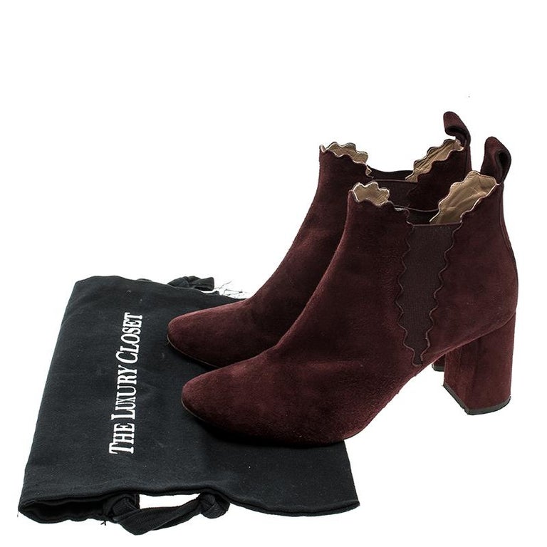 Chloe Burgundy Suede Lauren Block Heel Ankle Boots Size 38 at 1stDibs ...