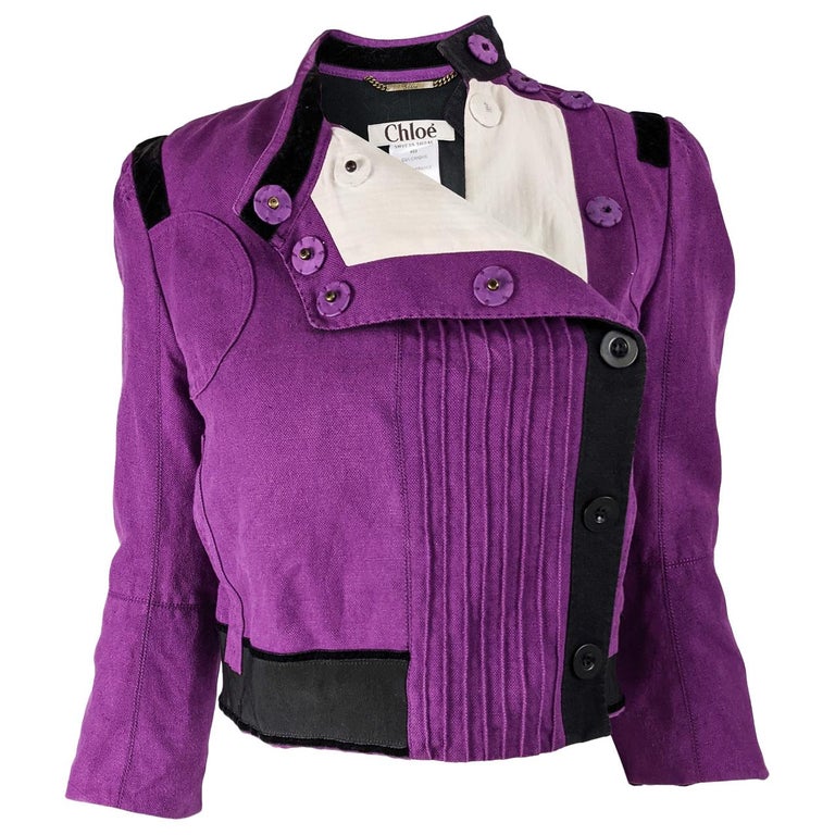 Chloe by Pheobe Philo Purple Linen Crop Jacket, 2005 For Sale at 1stDibs