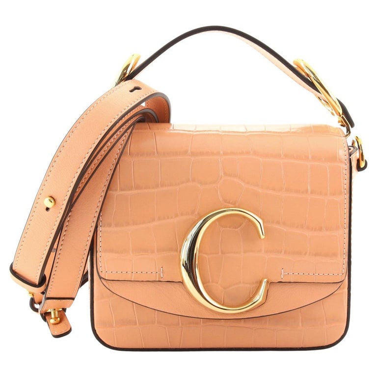 Chloe C Double Carry Bag Crocodile Embossed Leather Mini For Sale at ...