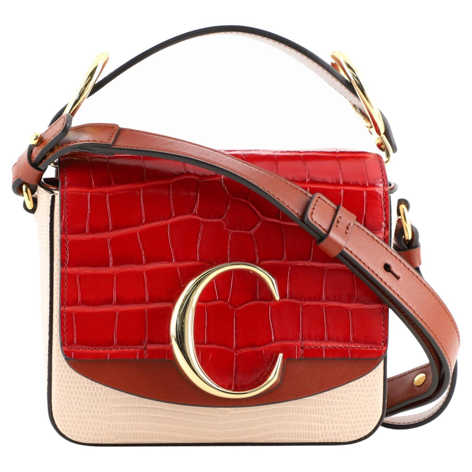 Chloe C Flap Bag Crocodile and Lizard Embossed Leather Mini For Sale at ...