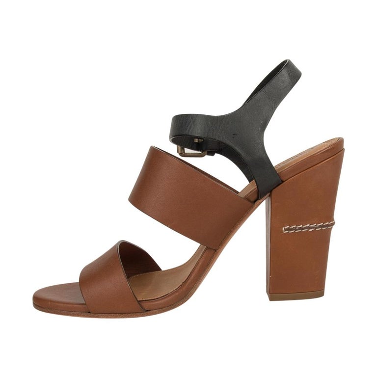 Chloe Cognac Brown and Black Block Heel Shoe Chic Sandal 39 / 9 For ...