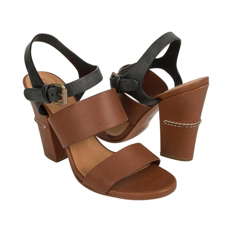 Chloe Cognac Brown and Black Block Heel Shoe Chic Sandal 39 / 9 For ...