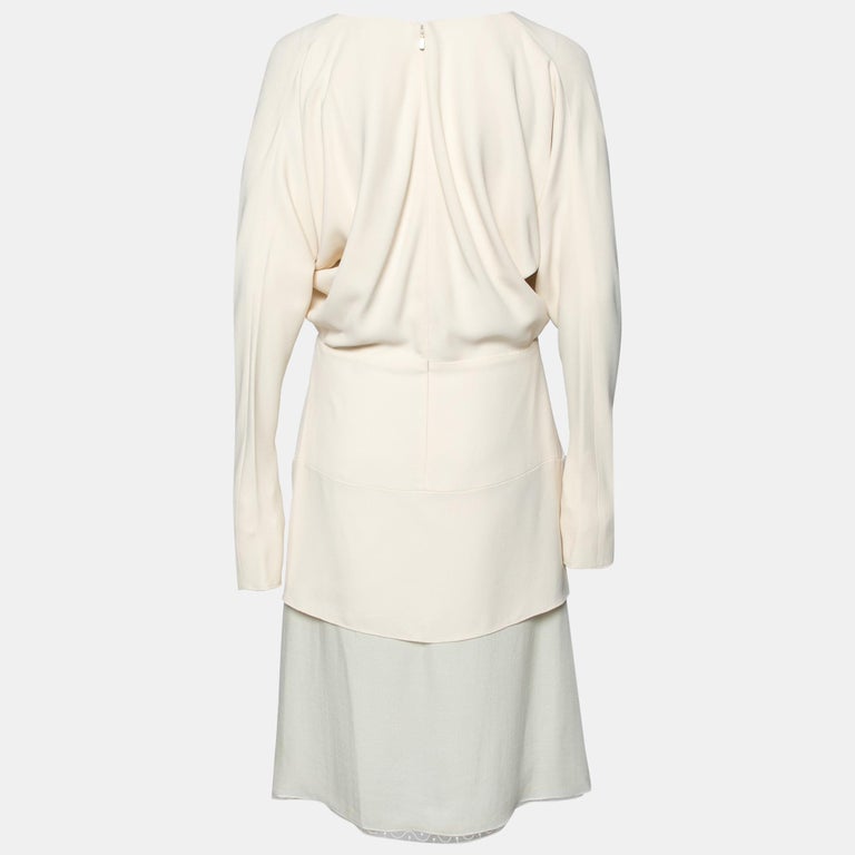 Chloe Cream Crepe and Chiffon Layered Sable Wrap Dress M For Sale at ...