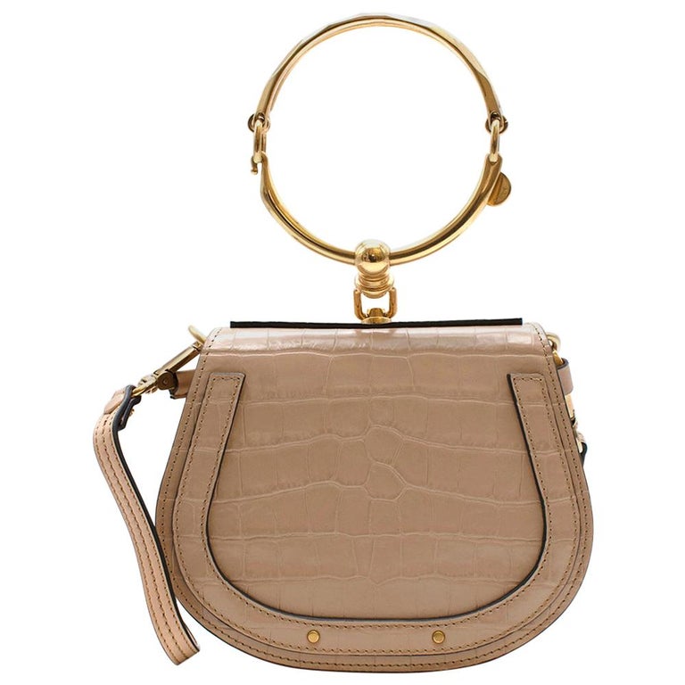 Chloe Cream Croc Embossed Leather Nile Bracelet Bag at 1stDibs