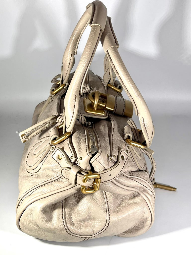 CHLOE Cream Leather Paddington Medium Satchel Bag with Lock and Key For ...