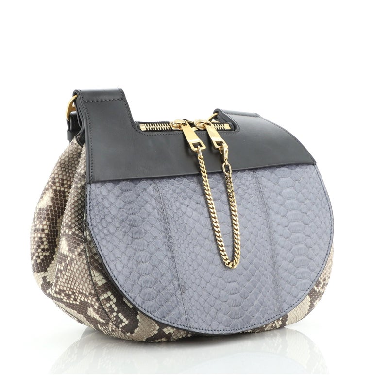 Chloe Drew Messenger Bag Python Medium Blue, Neutral For Sale at 1stDibs